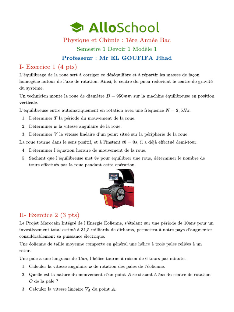 PC 1bac Semestre 1 Devoir 1 Modele 1 | PDF