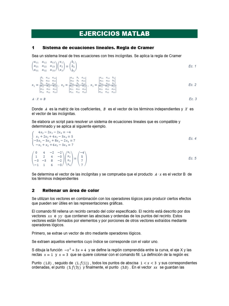 Ejercicios Matlab | PDF | Sistema de ecuaciones lineales | Álgebra abstracta