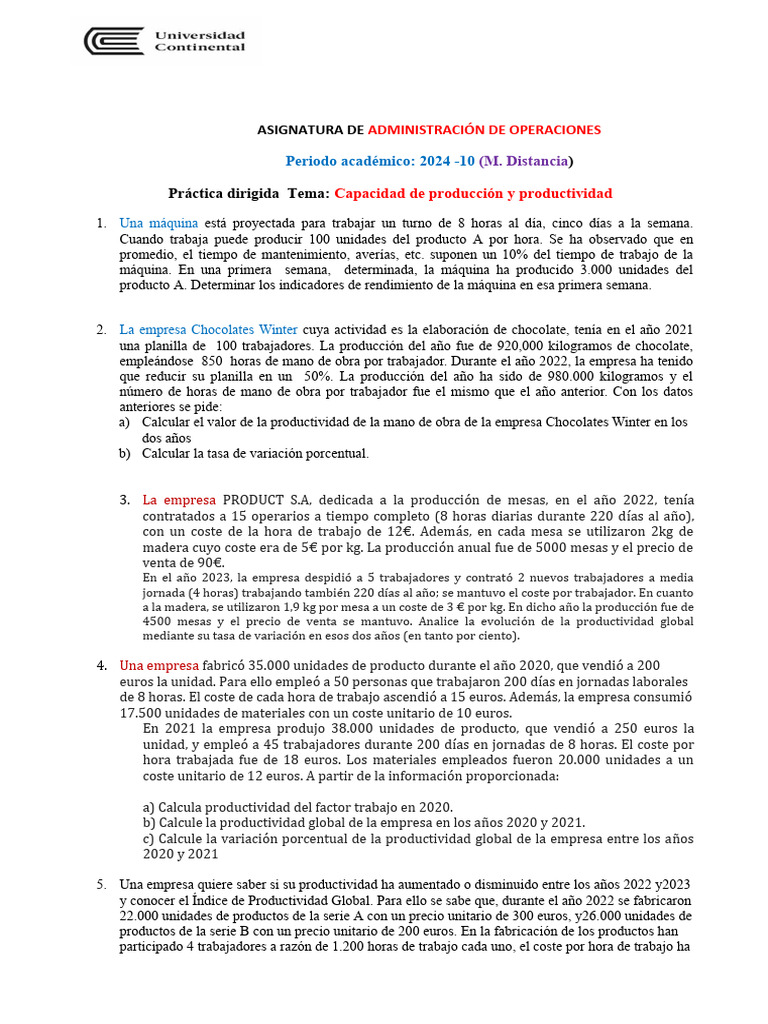 Practica Dirigida Adm Oper 2024 | PDF | Negocios económicos | Economias Practica Dirigida Adm Oper 2024 | PDF | Negocios económicos | Economias