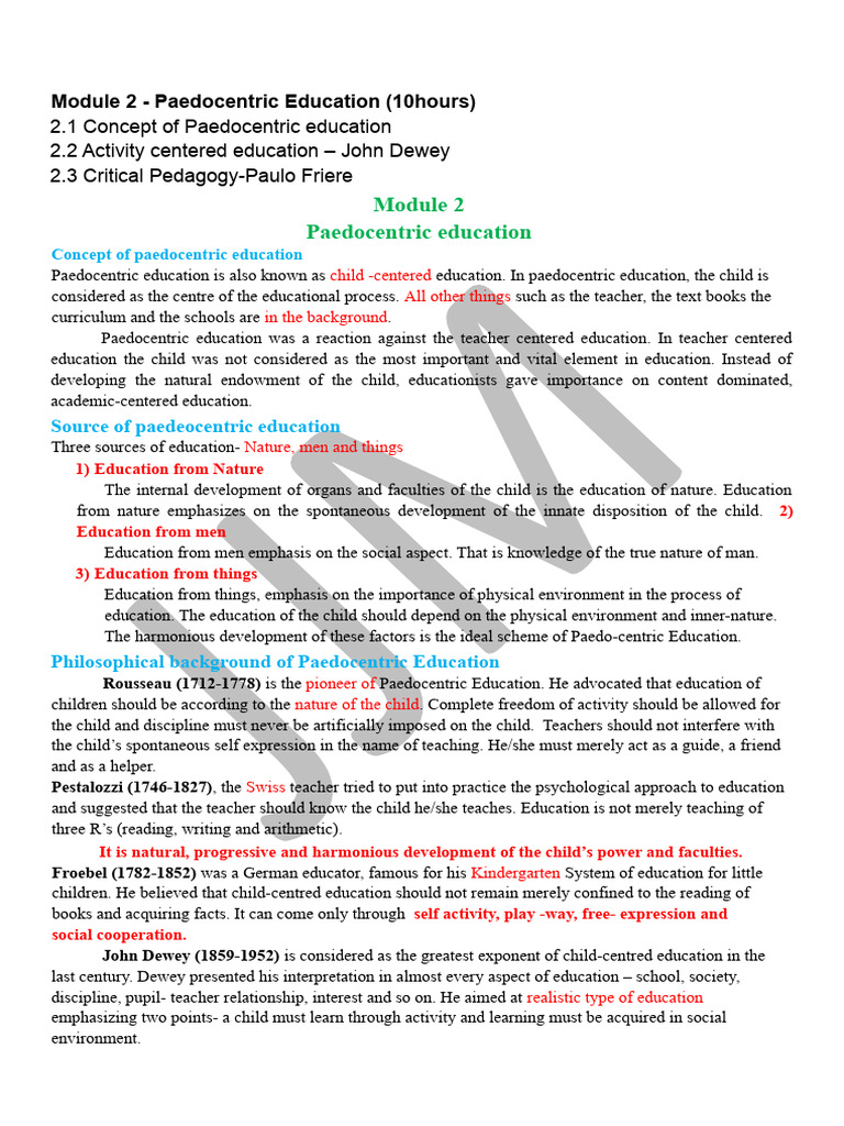 Edu 201 Module 2 Print Paedocentric Education | PDF | John Dewey | Pedagogy