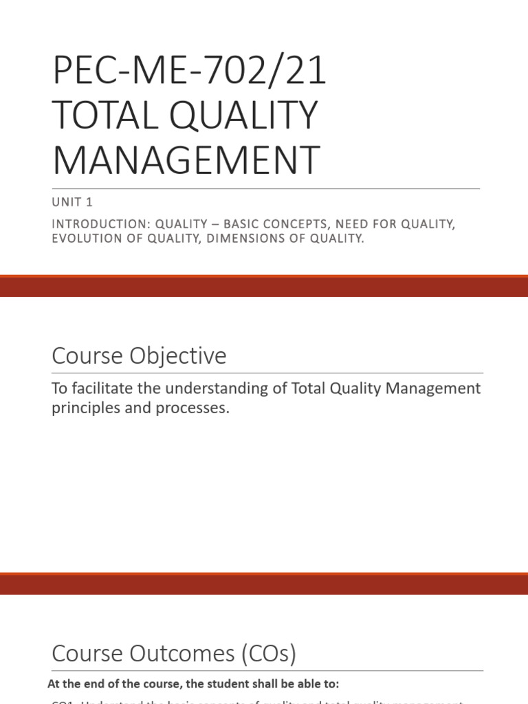 TQM unit 1 | PDF | Quality Assurance | Systems Thinking