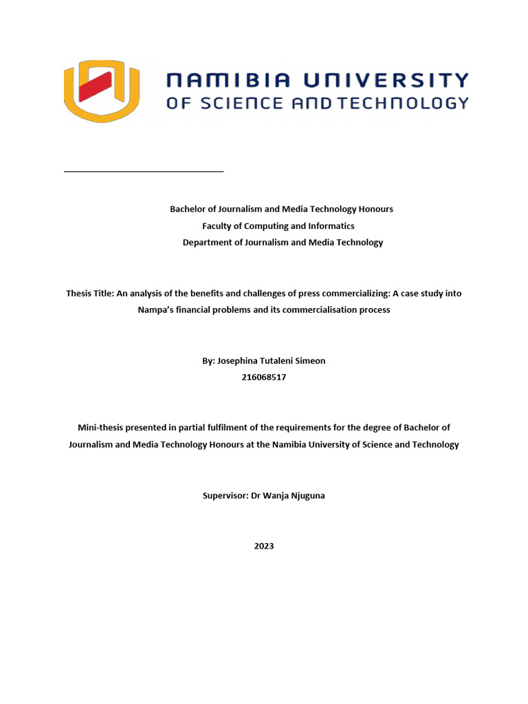 Josephina Simeon 216068517 Mini Thesis | PDF | Thesis | Newspapers