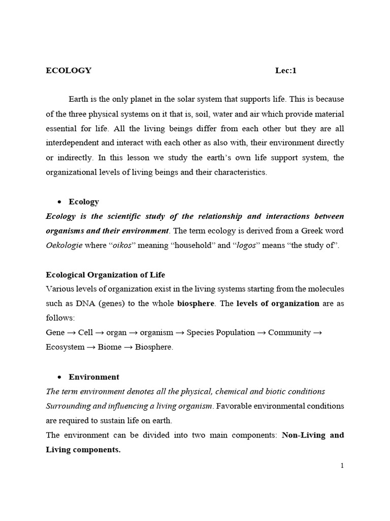 lec1 ecology | PDF | Natural Environment | Ecology