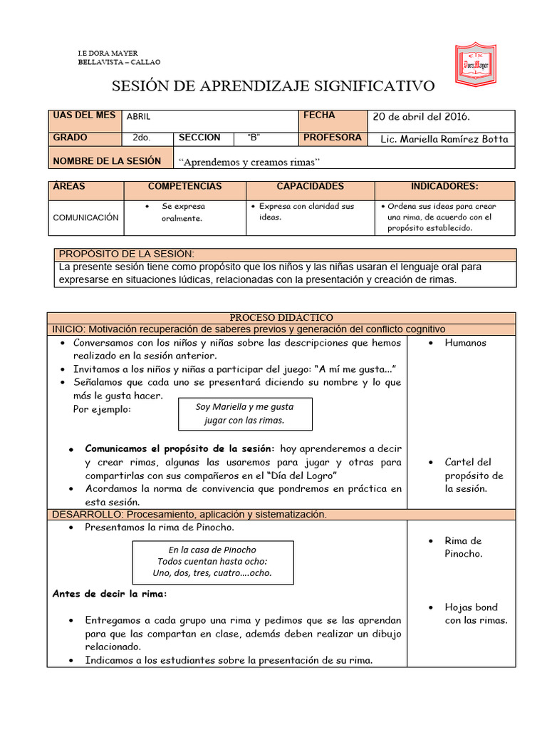 Sesion - Creamos Rimas | PDF | Modificación de comportamiento | Aprendizaje