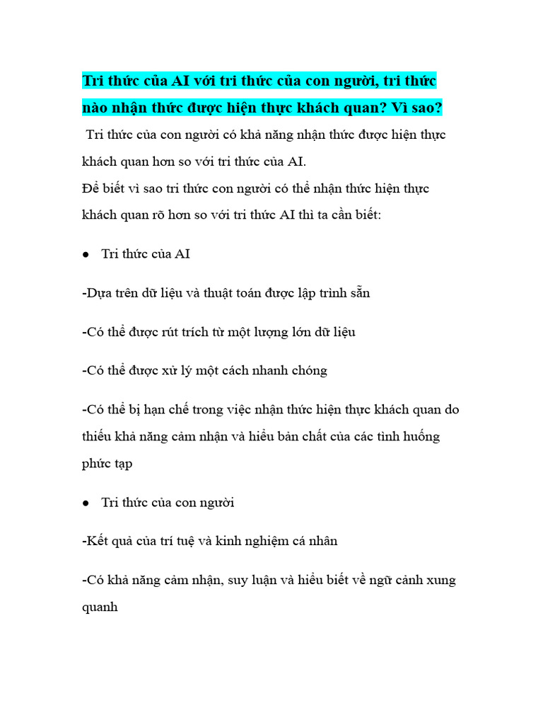 Tri Thức Của AI Với Tri Thức Của Con Người | PDF
