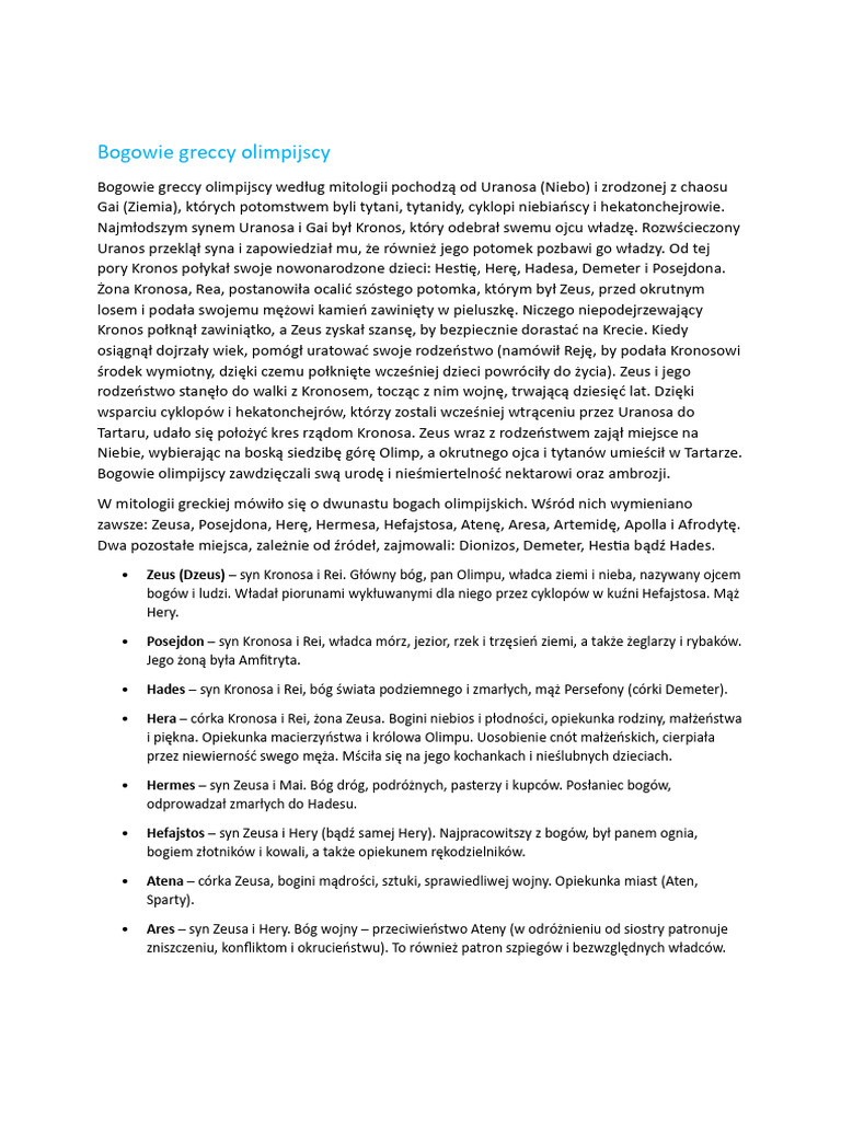 Bogowie Greccy | PDF