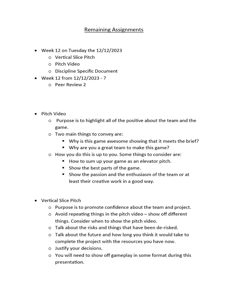 Remaining Assignments | PDF | Games & Activities