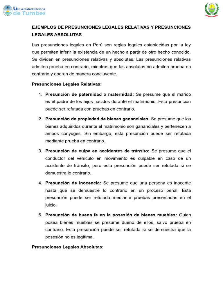 Ejemplos de Presunciones Legales - Asly Solanchs Olaya Franco | PDF ...