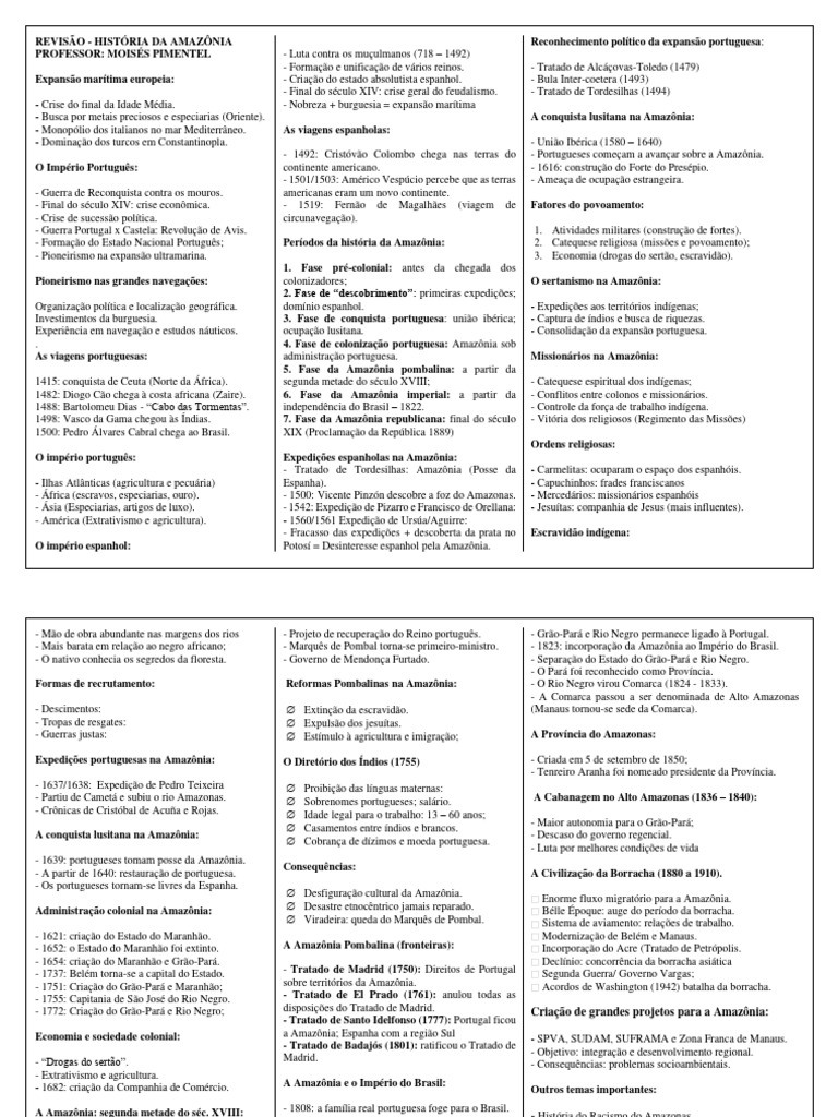 Resumo Esquematizado História Do Amazonas - Revisão PSC 2 Etapa | PDF | Era dos Descobrimentos ...