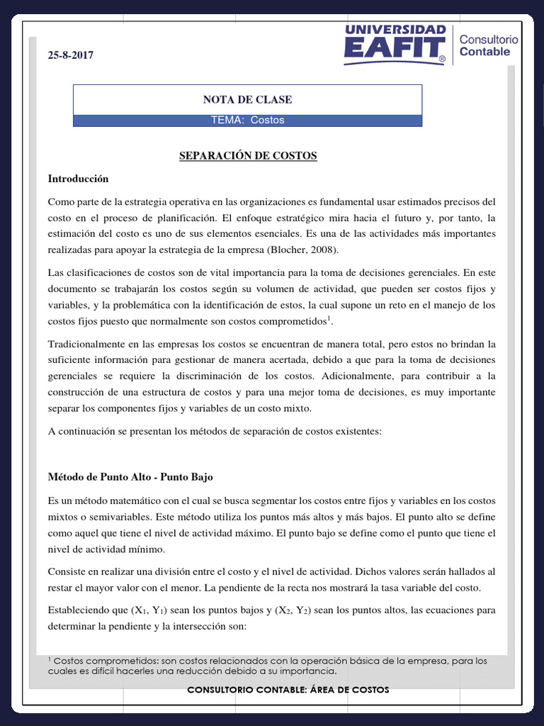 Nota de Clase Separacion de Costos | PDF | Análisis de regresión | Estadísticas