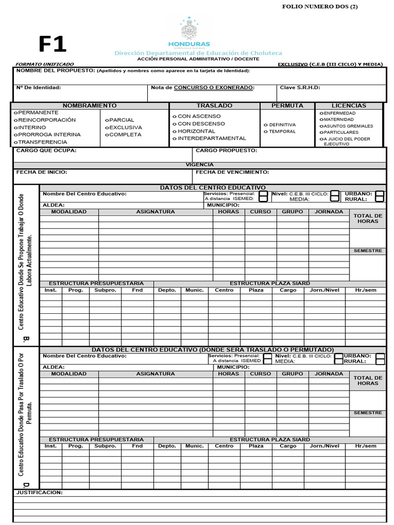 Formato Unificado para Personal Educativo | PDF