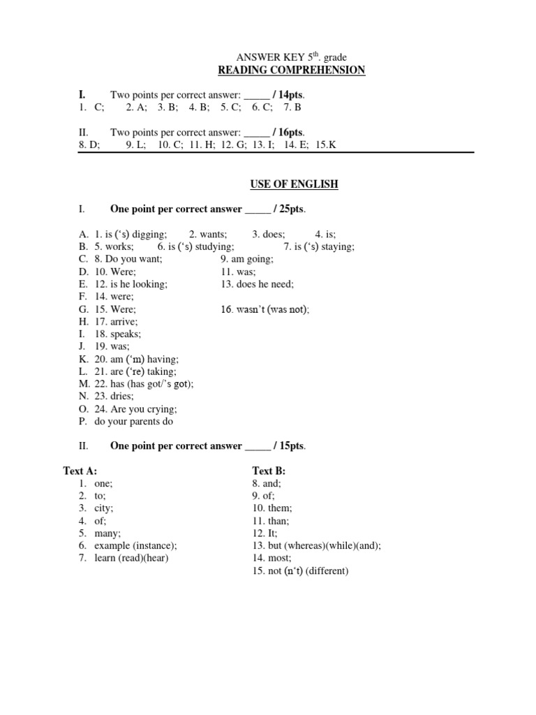 2022 State 5th Grade Key | PDF | Language Arts & Discipline