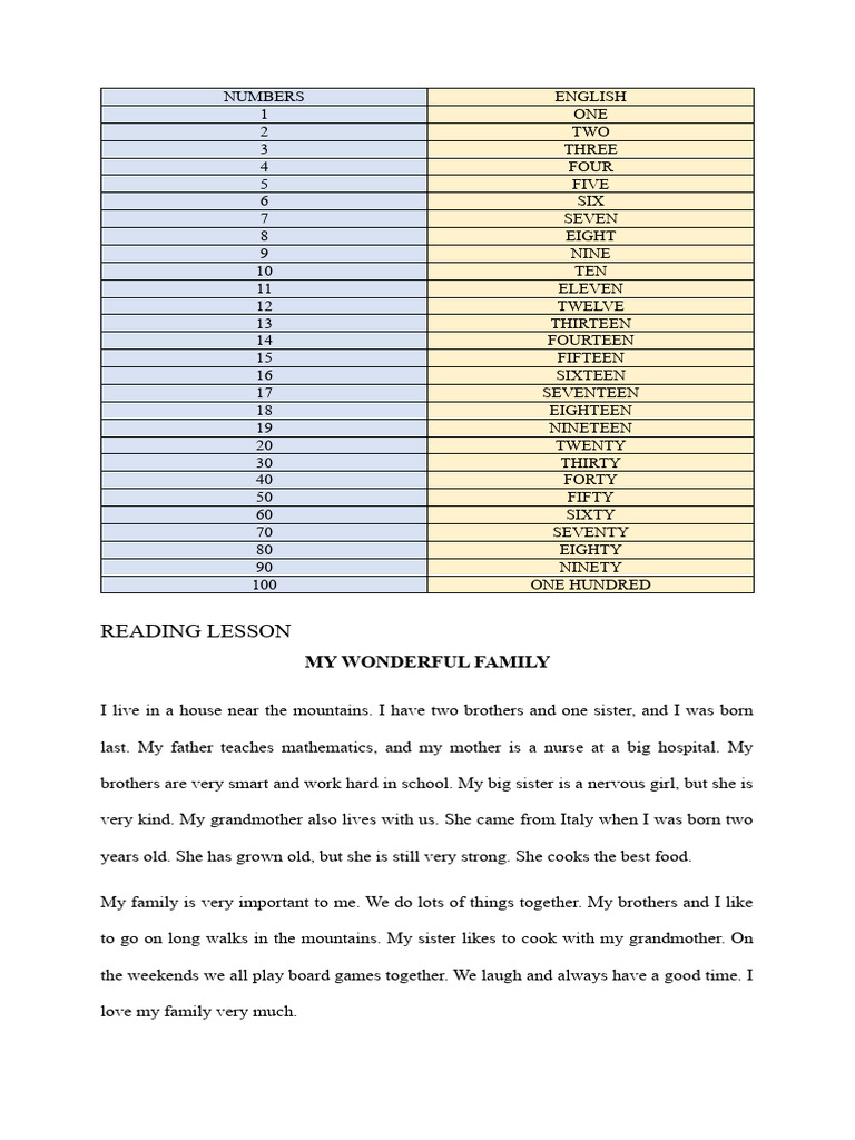 NUMBERS & READING | PDF