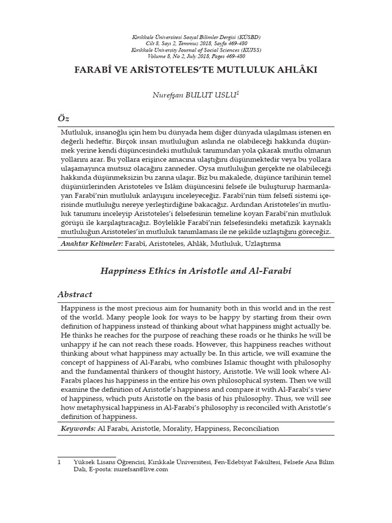 Farab - Ve Ar - Stoteles - Te Mutluluk Ahl - Ki (#410223) - 528270 | PDF