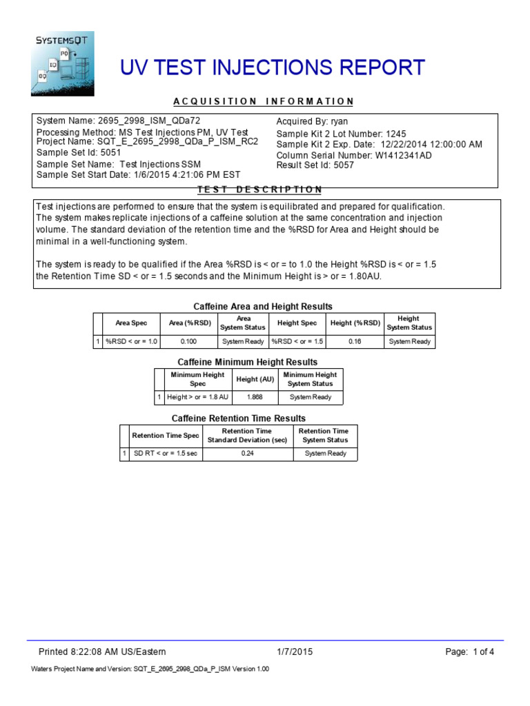 UV Test Inj | PDF | Unit Operations | Chemistry