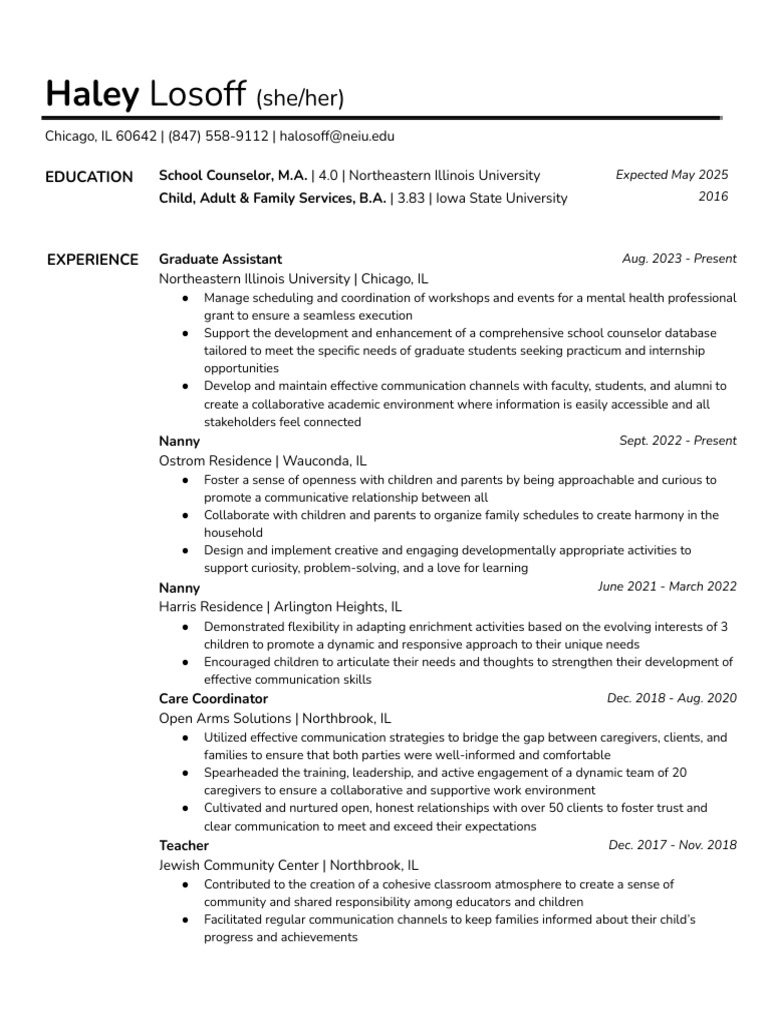 Losoff Haley Resume 2024 | PDF | School Counselor | Communication