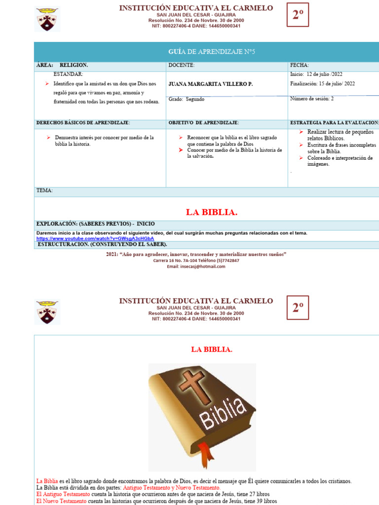 Guia 5 de Religion Segundo 2022 | PDF | Biblia