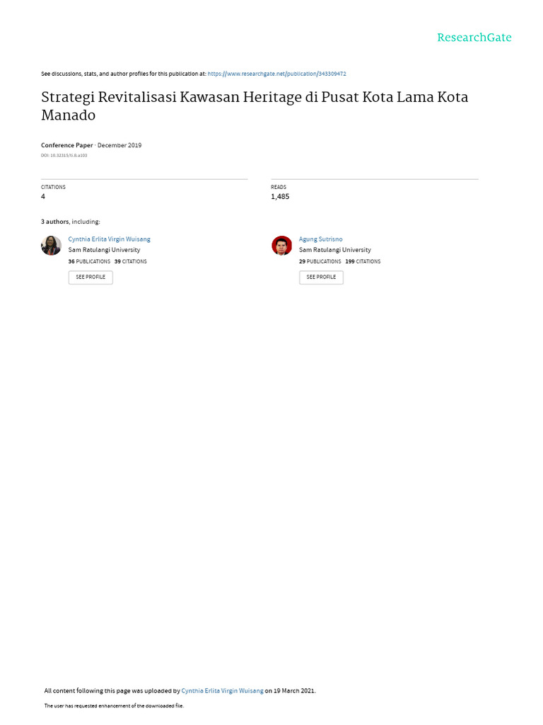 IPLBI 2019 A103 A110 Strategi Revitalisasi Kawasan Heritage Di Pusa Kota Lama Kota Manado 1 | PDF