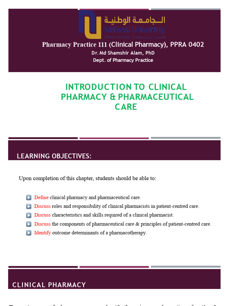 Introduction To Clinical Pharmacy - B Pharm | PDF | Pharmacy | Therapy