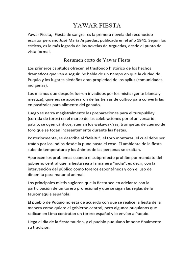 Yawar Fiesta | Descargar gratis PDF | Novelas | Literatura en español