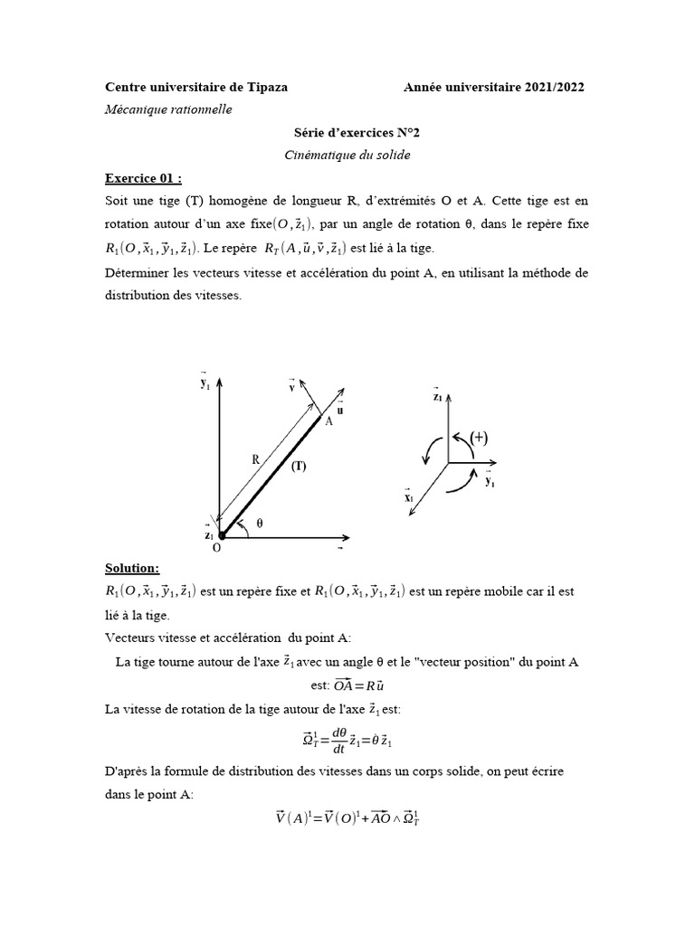 TD CinÃ©matique Avec Solution | PDF | Rotation | Cinématique