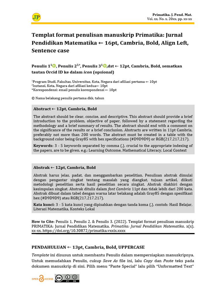 Template Jurnal Pendidikan Matematika | PDF