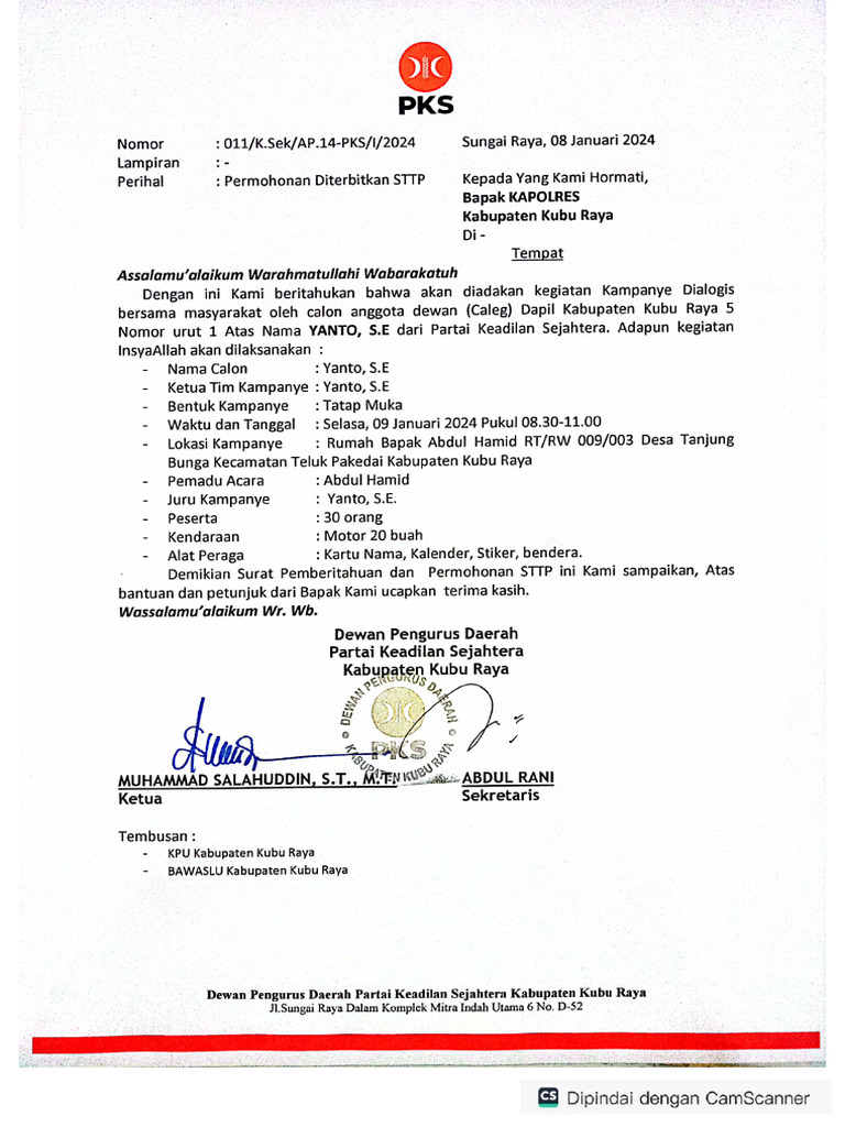 Permohonan STTP An Yanto, SE Dapil KKR 5 | PDF