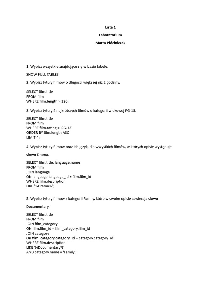 Bazy Lista1 | PDF