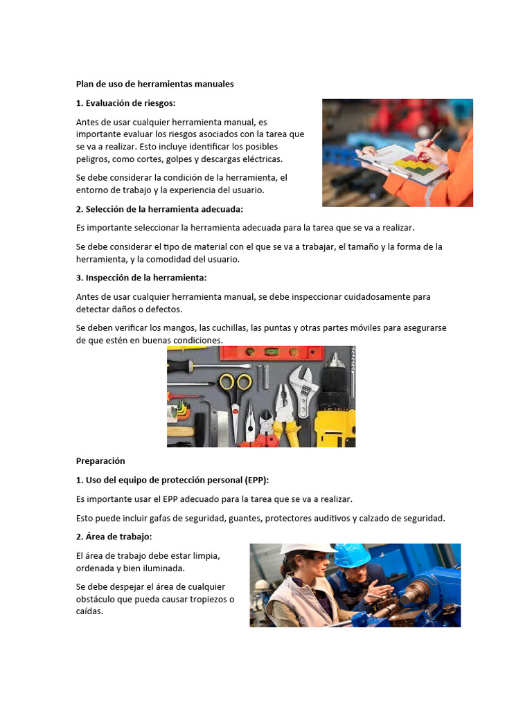 Plan de Uso de Herramientas Manuales | PDF | Herramientas