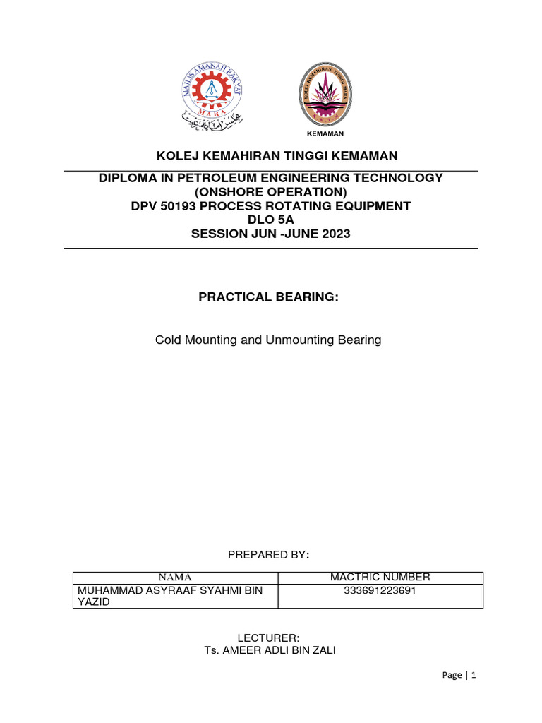 Cold Mounting and Unmounting Bearing - Asyraaf Syahmi | PDF | Bearing ...