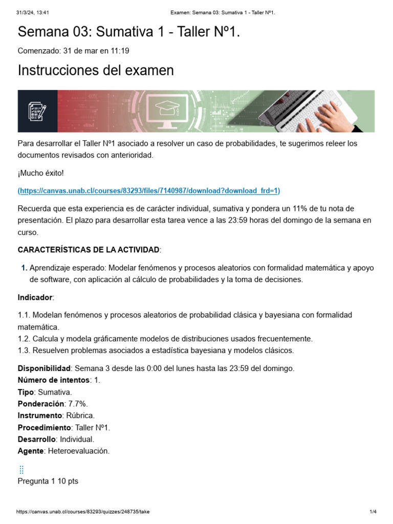 Examen - Semana 03 - Sumativa 1 - Taller Nº1 | PDF | Desviación Estándar