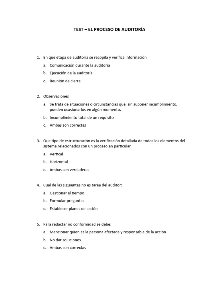 10 Test - El Proceso de Auditor | PDF