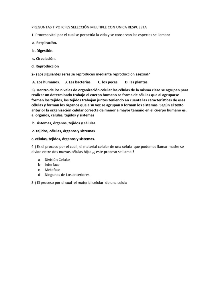 Preguntas Tipo Icfes Selección Multiple Con Unica Respuesta | PDF