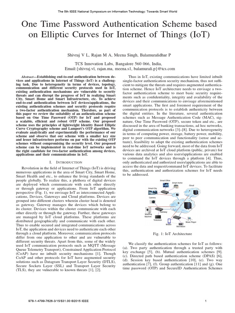 One Time Password Authentication Scheme Based | PDF | Transport Layer Security | Internet Of Things