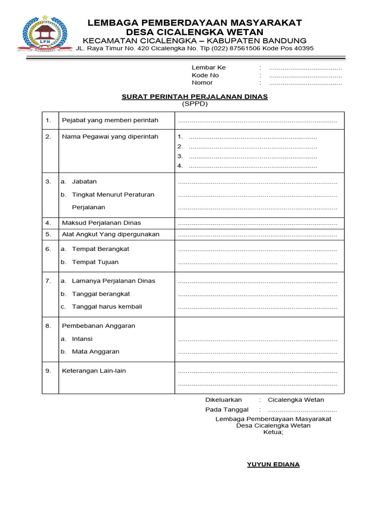 Contoh SPPD Perjalanan Dinas | PDF