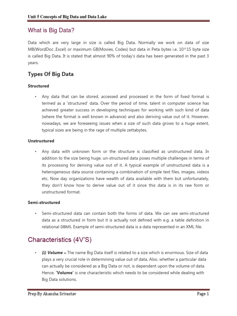 Unit 5 Concepts of Big Data and Data Lake | PDF | Data Warehouse | Databases