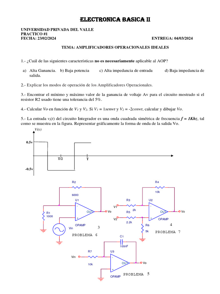 Practico 1-1-2024 AOP Ideal | PDF | Amplificador operacional | Red ...