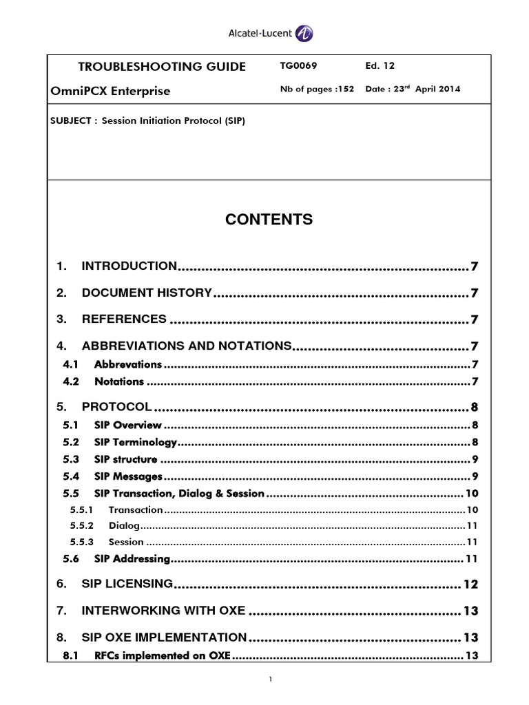 TG0069en - Ed12 - Session Initiation Protocol (SIP) Troubleshooting Guide - 1 - de - 2 | PDF ...