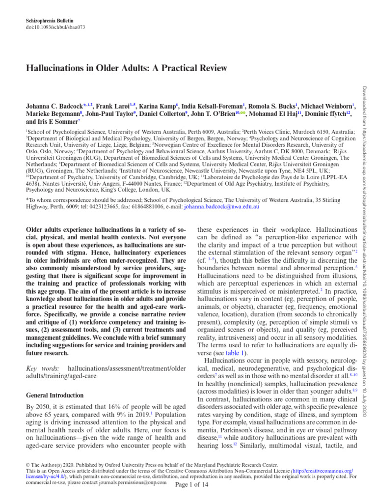 Oup Accepted Manuscript 2020 | PDF | Hallucination | Perception