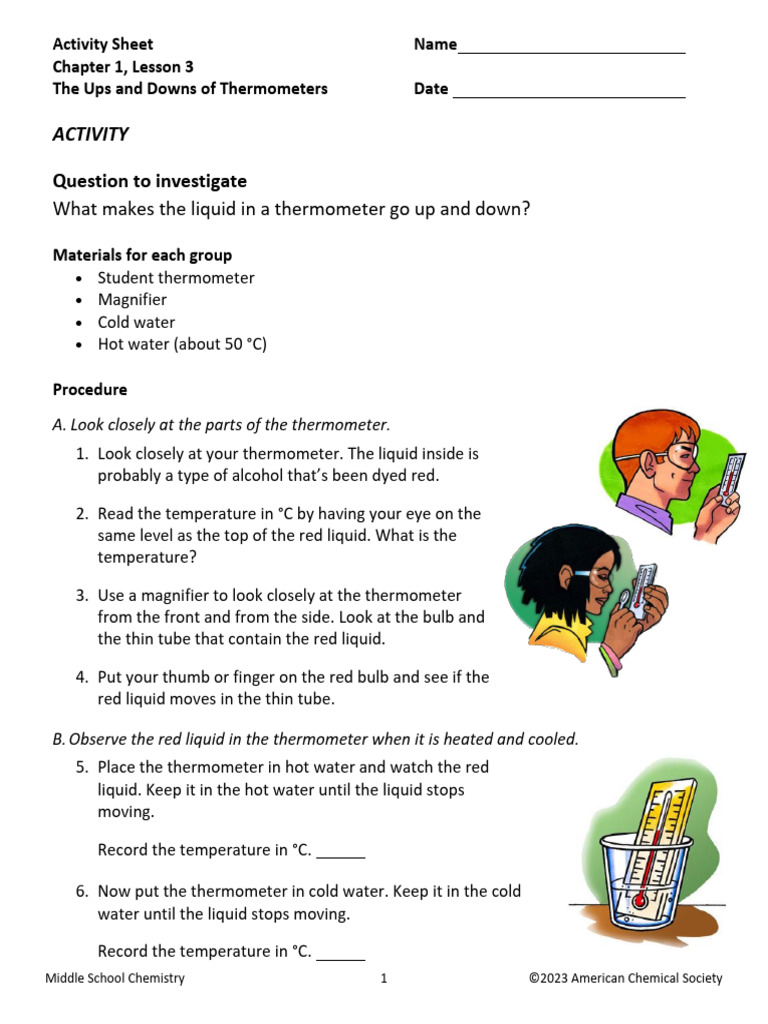 ch1 l3 Activity Sheet | Download Free PDF | Thermometer | Molecules