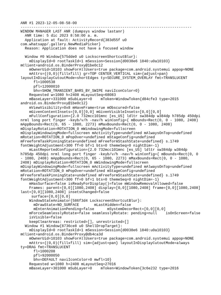 Dumpsys ANR WindowManager | PDF | System Software | Computing