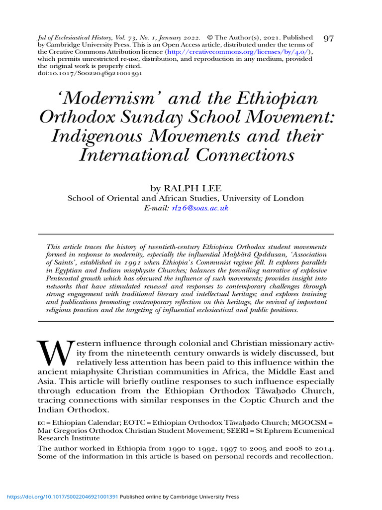 Ethiopian Orthodox Sunday School Movement | PDF | Protestantism | Ethiopia
