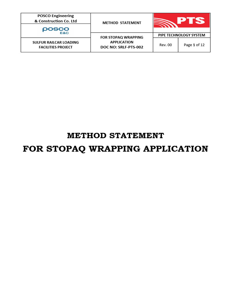 Method of Statement For STOPAQ Wrapping | PDF | Pipe (Fluid Conveyance ...
