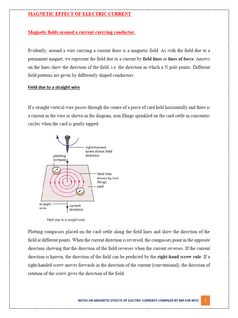 Magnetic Effect Of Electric Currents Notes Pdf Relay Magnet