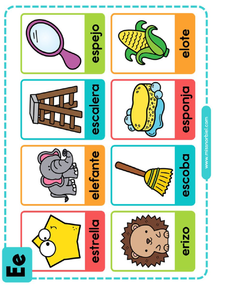 Palabras Con La Letra E, I, O, U Con Sus Imagenes | PDF