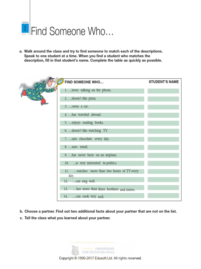 Document 01 Communicative Activity 01 Find Someone Who | PDF | Social ...