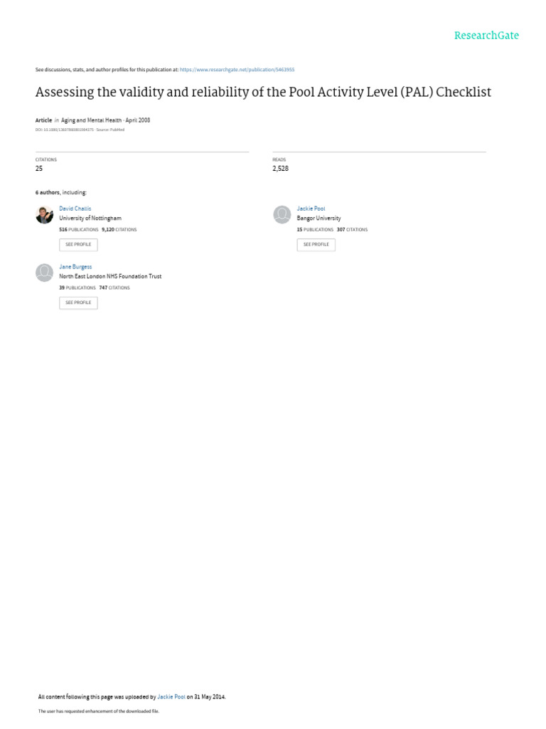 PAL Checklist Validity for Dementia | PDF | Dementia | Validity ...