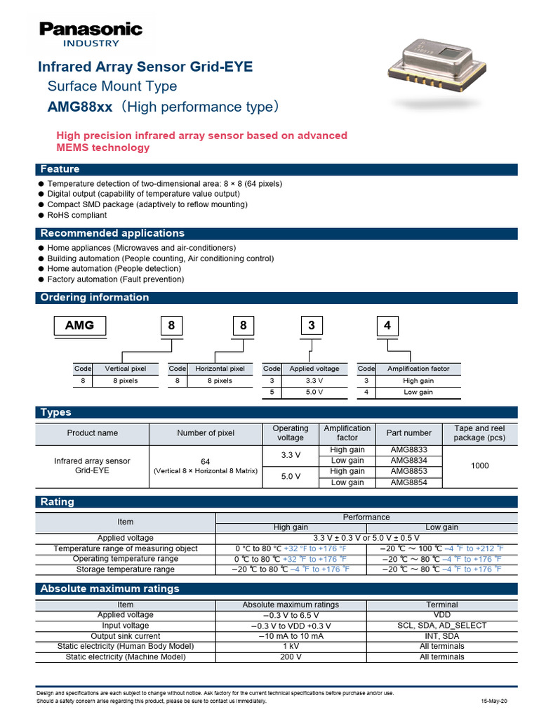 AMG8833-datasheet-2023 Version | PDF | Soldering | Printed Circuit Board