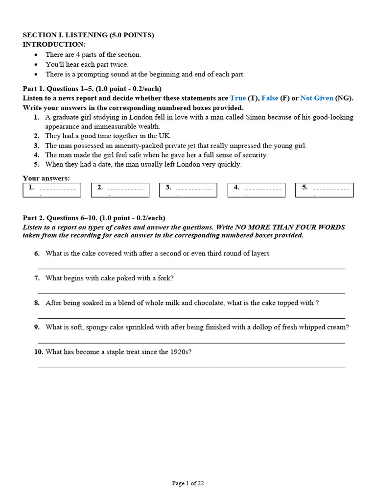 Listening Comprehension Practice Test | PDF | Plate Tectonics | Earth