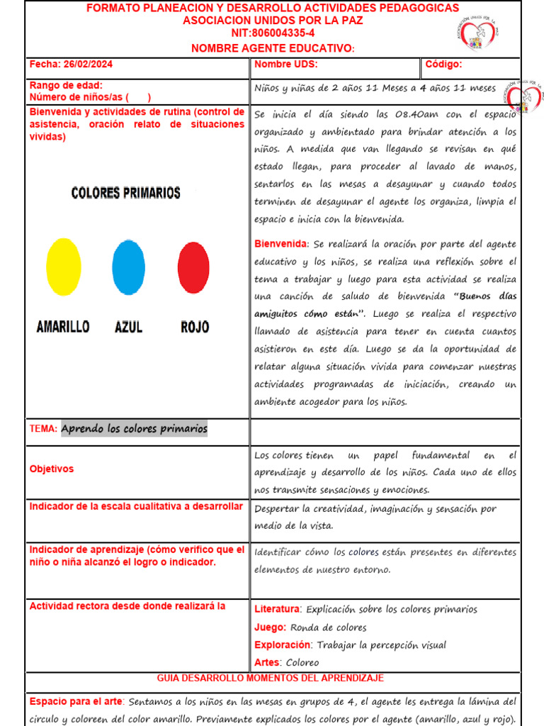 Planeacion Los Colores | PDF | Aprendizaje | Creatividad